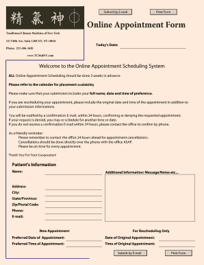 Fillable Online TCMofNY Online Appointment Form - Traditional Chinese ...