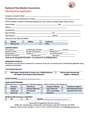 Fillable Online National Flea Market Association Membership Application ...