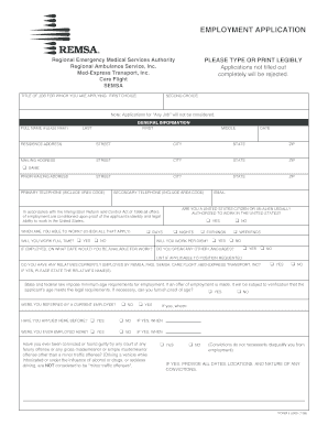 Fillable Online EMPLOYMENT APPLICATION PLEASE TYPE OR PRINT LEGIBLY Applications not filled out ...