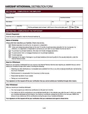 Fillable Online HARDSHIP WITHDRAWAL DISTRIBUTION FORM SECTION ONE ...