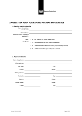 Fillable Online kansspelautoriteit Application form for gaming machine ...