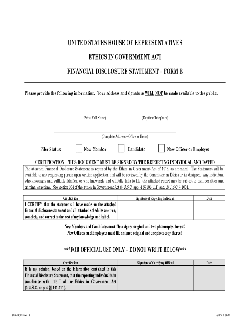 Fillable Online ethics house Financial Disclosure in the U.S ...