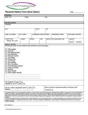 Fillable Online Personal History Form (Ionic Detox) - Wix.com Fax Email ...