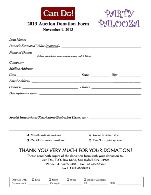 Fillable Online Auction Donation Form - Wix.com Fax Email Print - pdfFiller