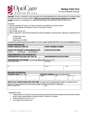 Fillable Online Member Claim Form - OptiCare Managed Vision Fax Email ...