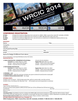 Fillable Online westerncaptiveconference Form - Western Region Captive Insurance Conference ...