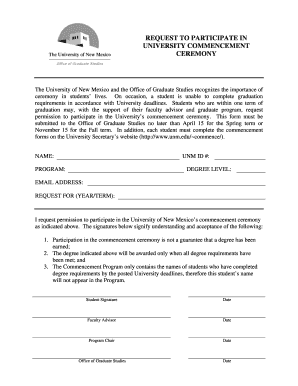 Fillable Online Request to Participate in University Commencement ...
