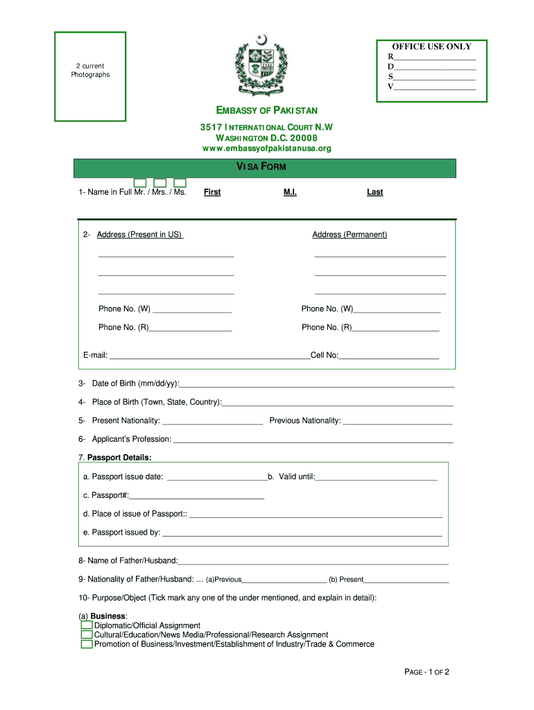 Fillable Online Pakistan Visa application. Visa Fax Email Print - pdfFiller
