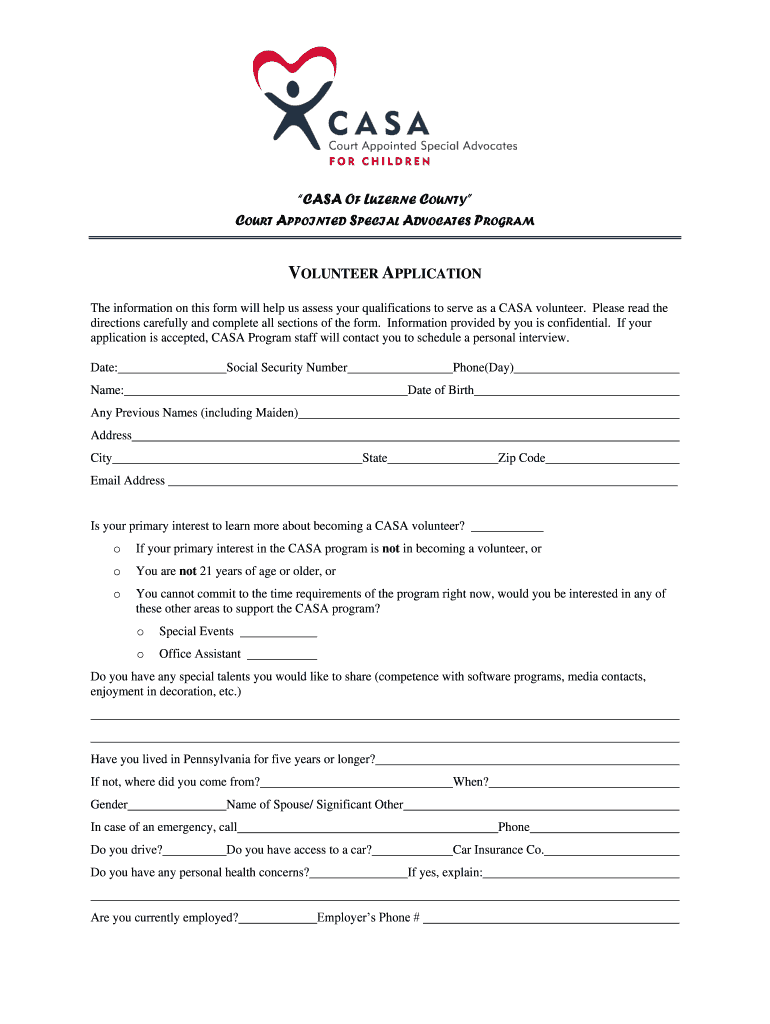 Fillable Online Printable Form - CASA of Luzerne County Fax Email Print ...