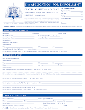 Fillable Online central christian school application wichita form Fax Email Print - pdfFiller