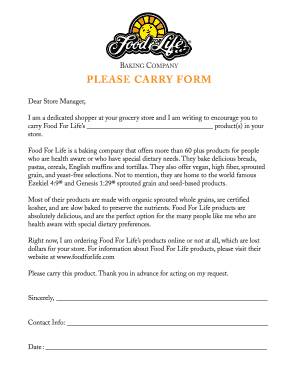 Fillable Online PLEASE CARRY FORM - Food For Life Fax Email Print ...