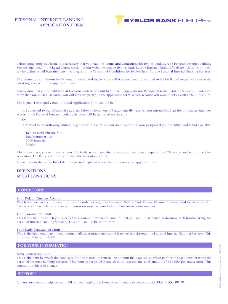 Fillable Online Personal Internet Banking Application Form - Byblos ...