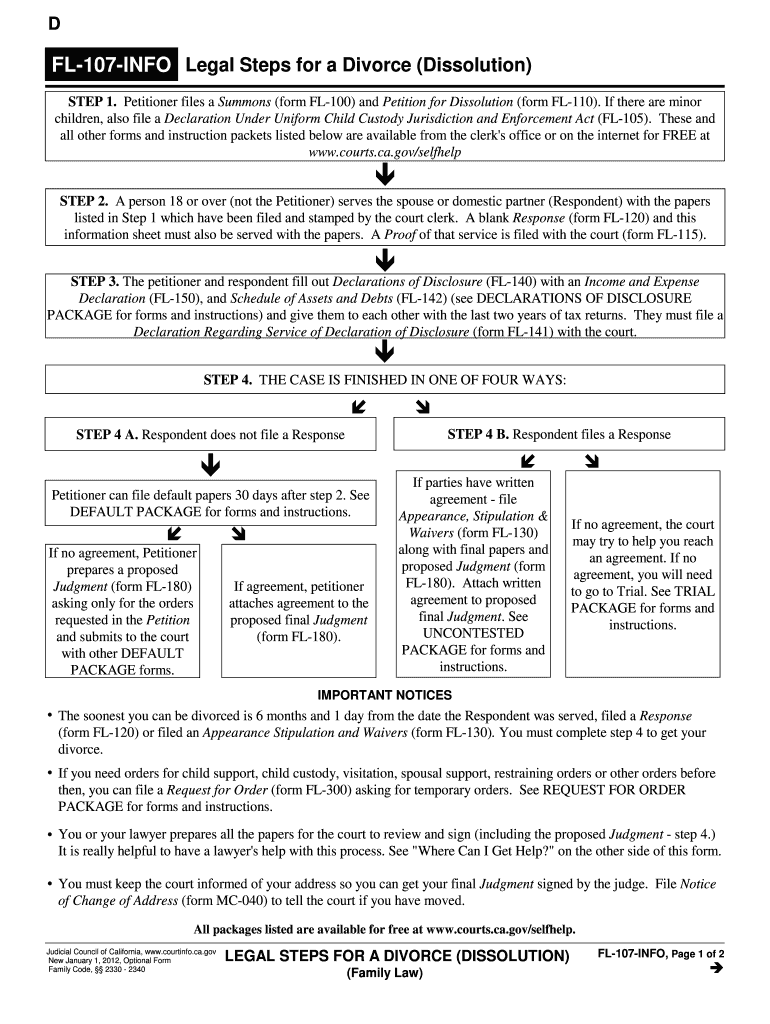 Fillable Online FL-107-INFO Legal Steps for a Divorce (Dissolution) Fax Email Print - pdfFiller