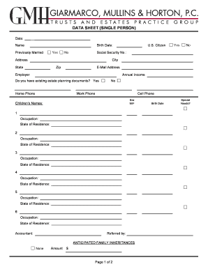 Fillable Online Data Sheet - Single Person Rev 1.xls Fax Email Print ...