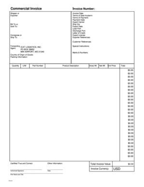 Fillable Online BCommercial Invoiceb USD - ICAT Logistics Fax Email Print - pdfFiller