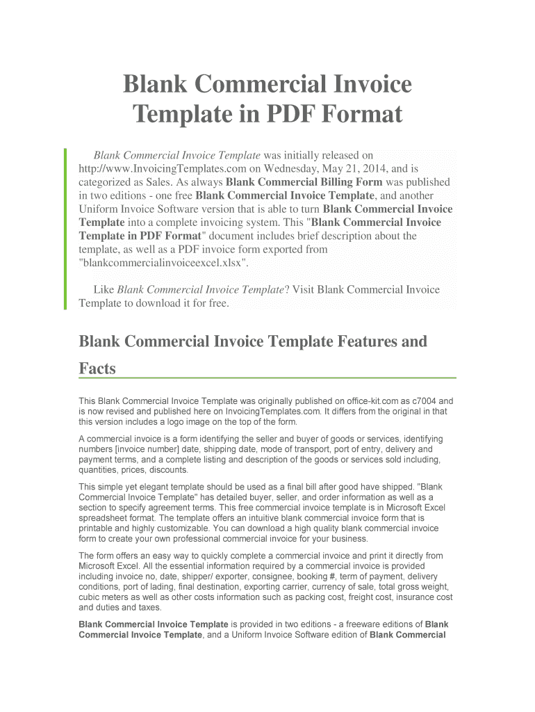 Fillable Online Blank Commercial Invoice Template in PDF Format Fax ...