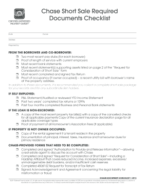 Fillable Online Chase Short Sale Required Documents Checklist - CDPE ...