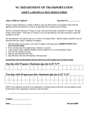 Fillable Online ncdot Adopt-A-Highway Sign Design Form - ncdot Fax ...