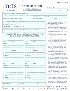 Fillable Online Key Holder Form - MRFS Group Fax Email Print - pdfFiller