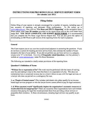 Fillable Online Instructions for Pro Bono Legal Service Report Form ...