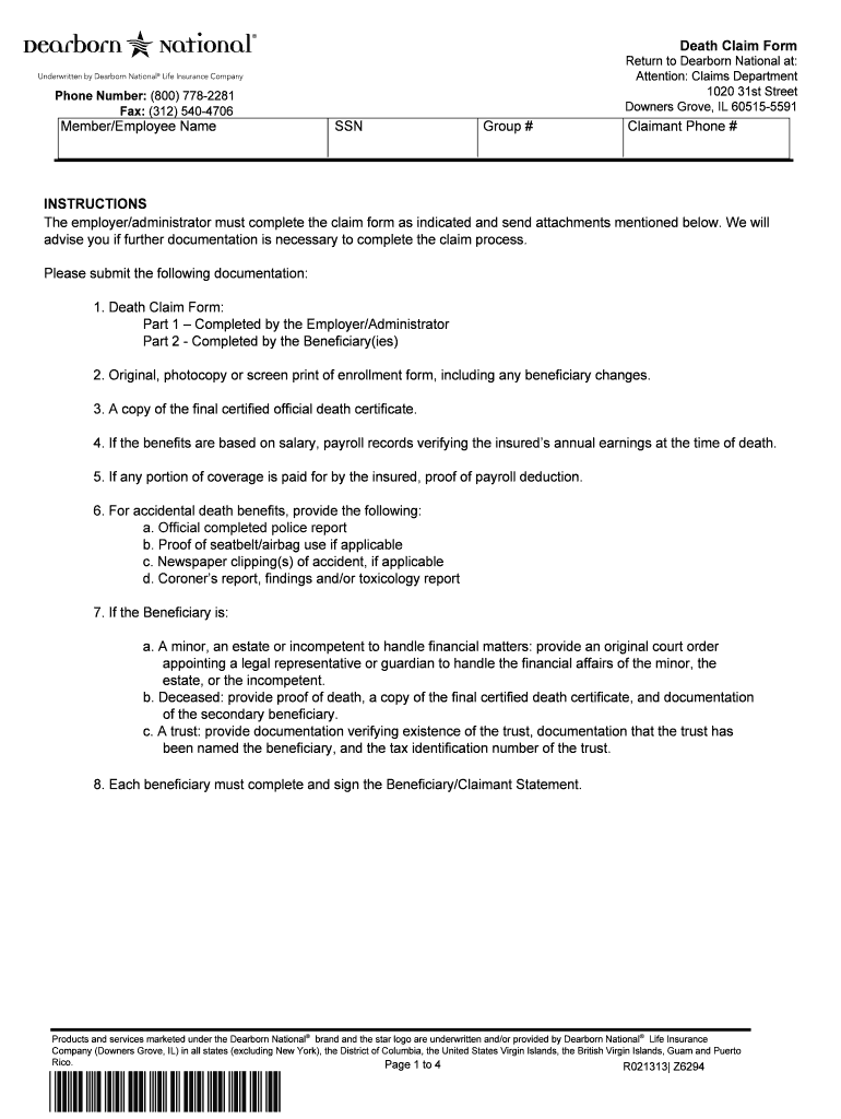 Fillable Online Dearborn National Life Claim - Pennsylvania Chamber ...