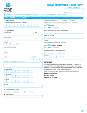 Fillable Online Travel Insurance Claim Form - QBE - General Insurance ...