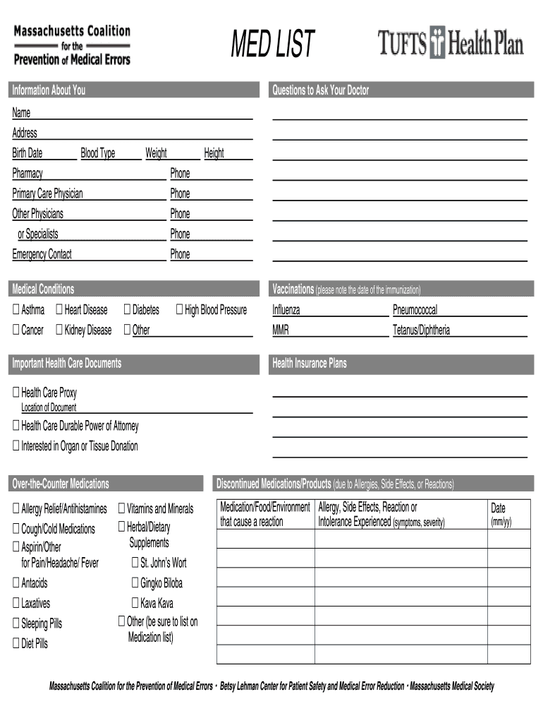 Fillable Online MED LIST Fax Email Print - pdfFiller