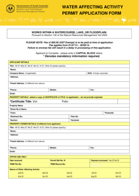 Fillable Online naturalresources sa gov WATER AFFECTING ACTIVITY PERMIT ...