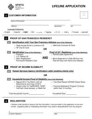 Fillable Online Lifeline application - San Francisco Municipal ...