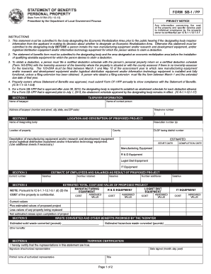 Fillable Online STATEMENT OF BENEFITS PERSONAL PROPERTY Fax Email Print - pdfFiller