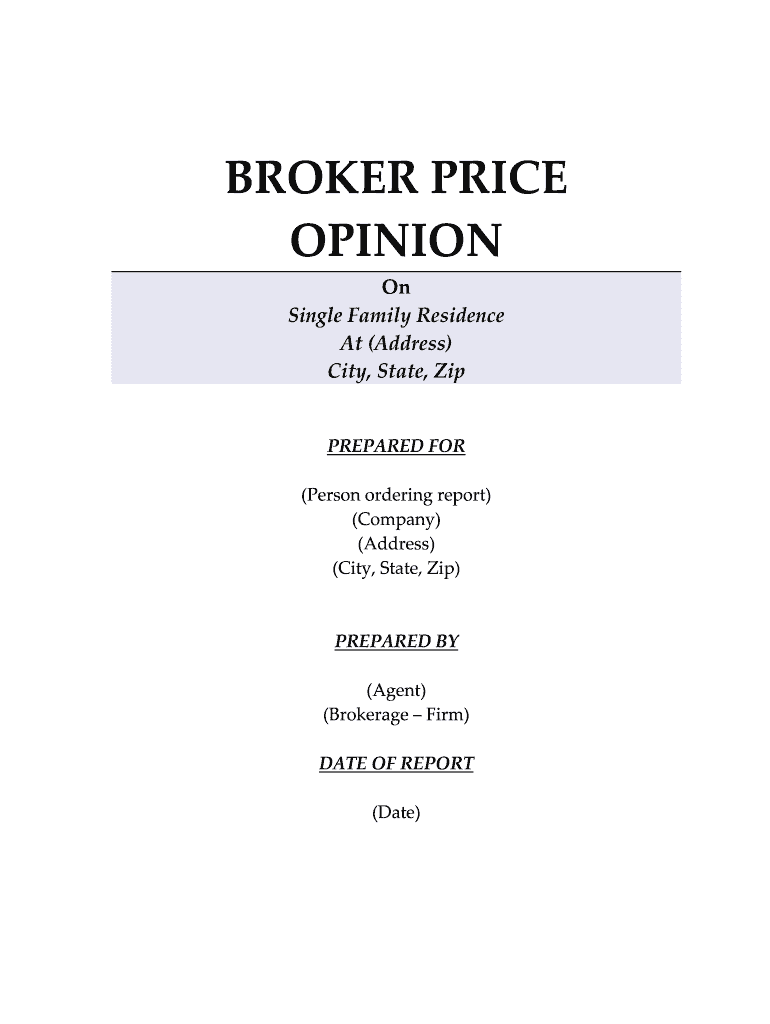 Broker Opinion Of Value Template Fill Online Printable Fillable 