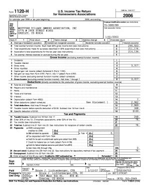 Fillable Online westforkvillage Form 1120-H 2006 - West Fork Village ...