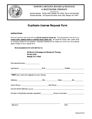 Fillable Online bmbt Duplicate License Request Form - North Carolina ...