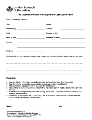 Fillable Online hounslow gov Lost, stolen and replacement blue badge ...