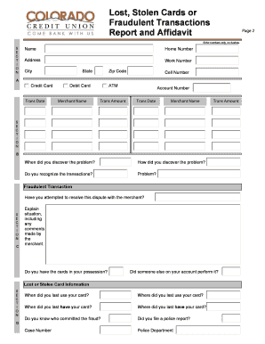Fillable Online Lost, Stolen Cards or Fraudulent Transactions Report and Affidavit Fax Email ...