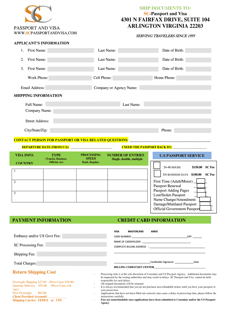 Fillable Online Passport and Visa Work Order - SC Passport and Visa Fax ...