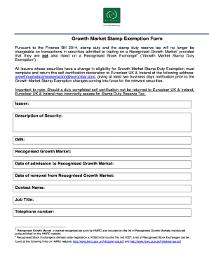 Fillable Online Growth Market Stamp Exemption Form - London Stock ...