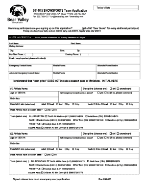 Fillable Online Download the Team Application - Bear Valley Fax Email ...