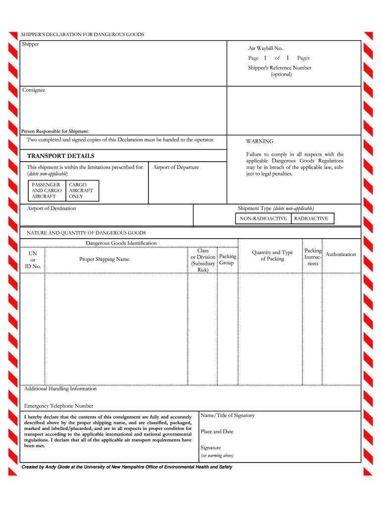Dangerous Goods Declaration Form Template Fill Online Printable