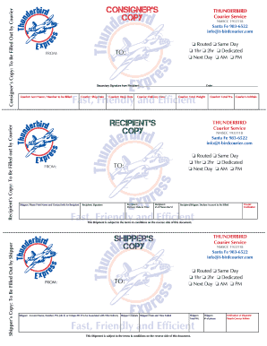 Fillable Online THUNDERBIRD bSHIPPERb FORMS - Thunderbird Express Fax Email Print - pdfFiller