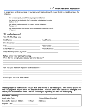 Fillable Online Water baptism form - Clover Fax Email Print - pdfFiller