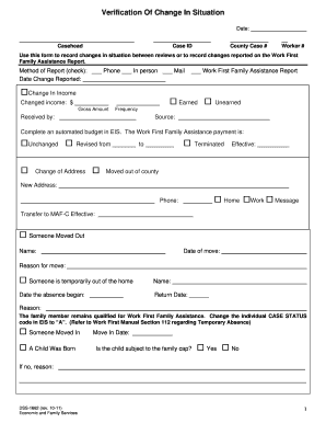 Fillable Online info dhhs state nc DSS-1662 Verification of Change in ...