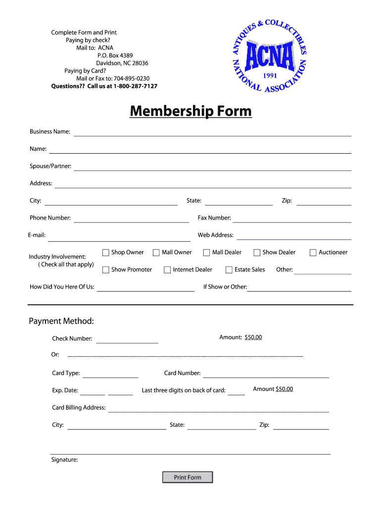 Fillable Online Fill out Membership Form online and print Fax Email Print - pdfFiller