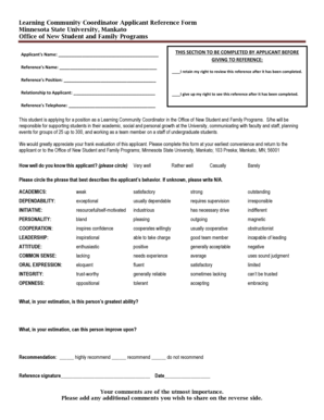 Fillable Online mnsu LCC Applicant Reference Form - Minnesota State ...