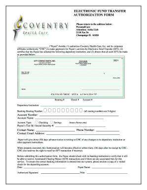 Fillable Online EFT Auth Form Check-use - CoventryOne Fax Email Print ...