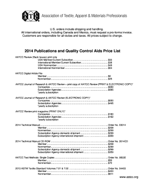 Fillable Online aatcc 2014 Publications and Quality Control Aids Price List - aatcc Fax Email ...