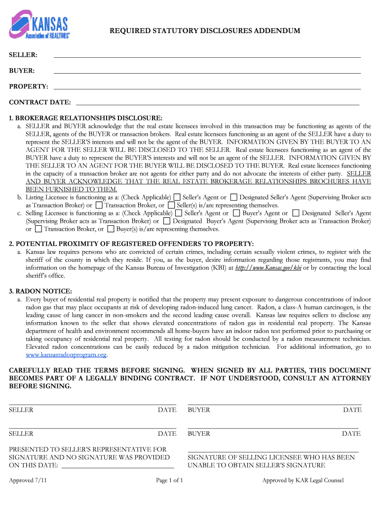 Fillable Online REQUIRED STATUTORY DISCLOSURES ADDENDUM Fax Email Print ...