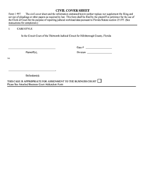 Fillable Online fljud13 CIVIL COVER SHEET - Thirteenth Judicial Circuit ...