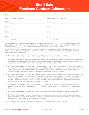 Fillable Online Short Sale Purchase Contract Addendum Dated: st nd Bank of America 1 Loan No Fax ...