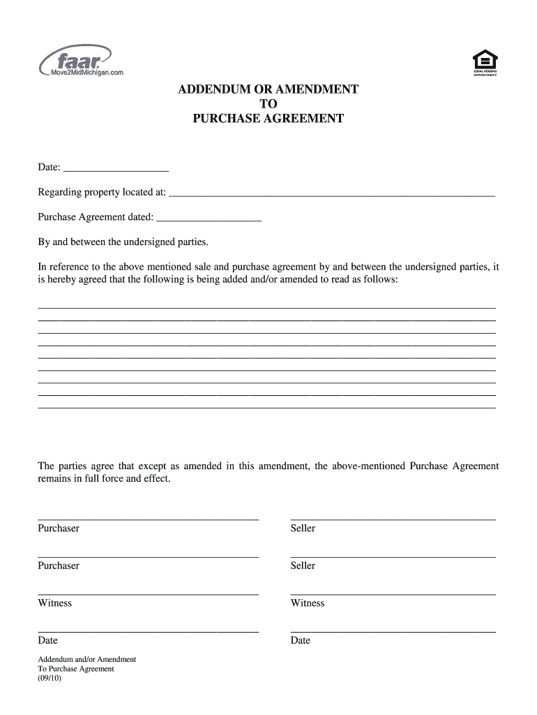 Fillable Online Addendum or Amendment to Purchase Agreement Fax Email ...